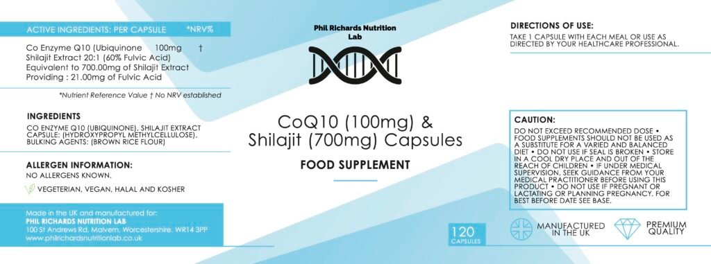 CoQ10 and Shilajit (100mg x 120 Capsules) - Phil Richards Nutrition Lab