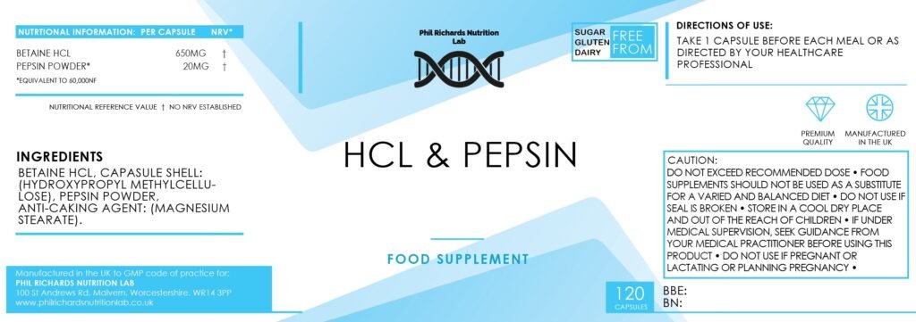 HCL & Pepsin (120 Capsules) - Phil Richards Nutrition Lab