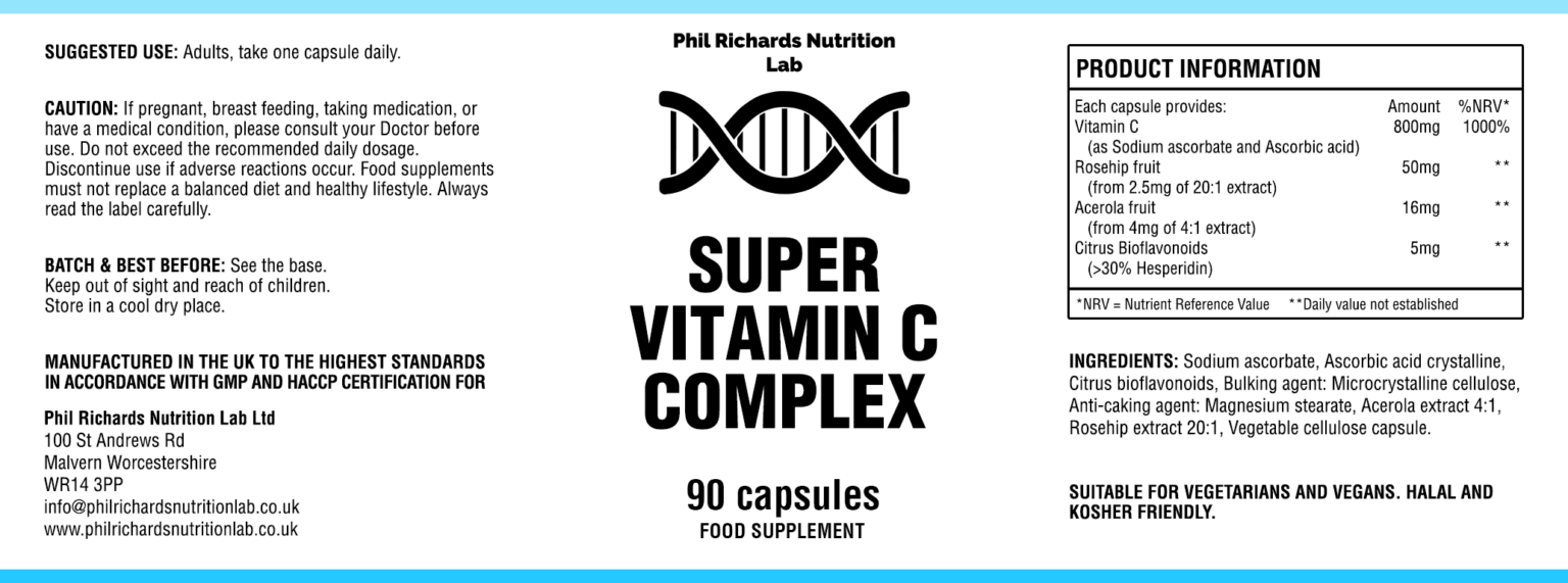 Super Vitamin C Complex (800mg x 90 Capsules) - Phil Richards Nutrition Lab