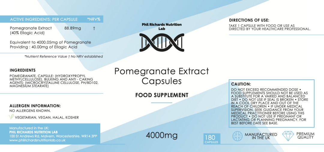 Pomegranate Extract (4000mg x 180 Capsules) - Phil Richards Nutrition Lab